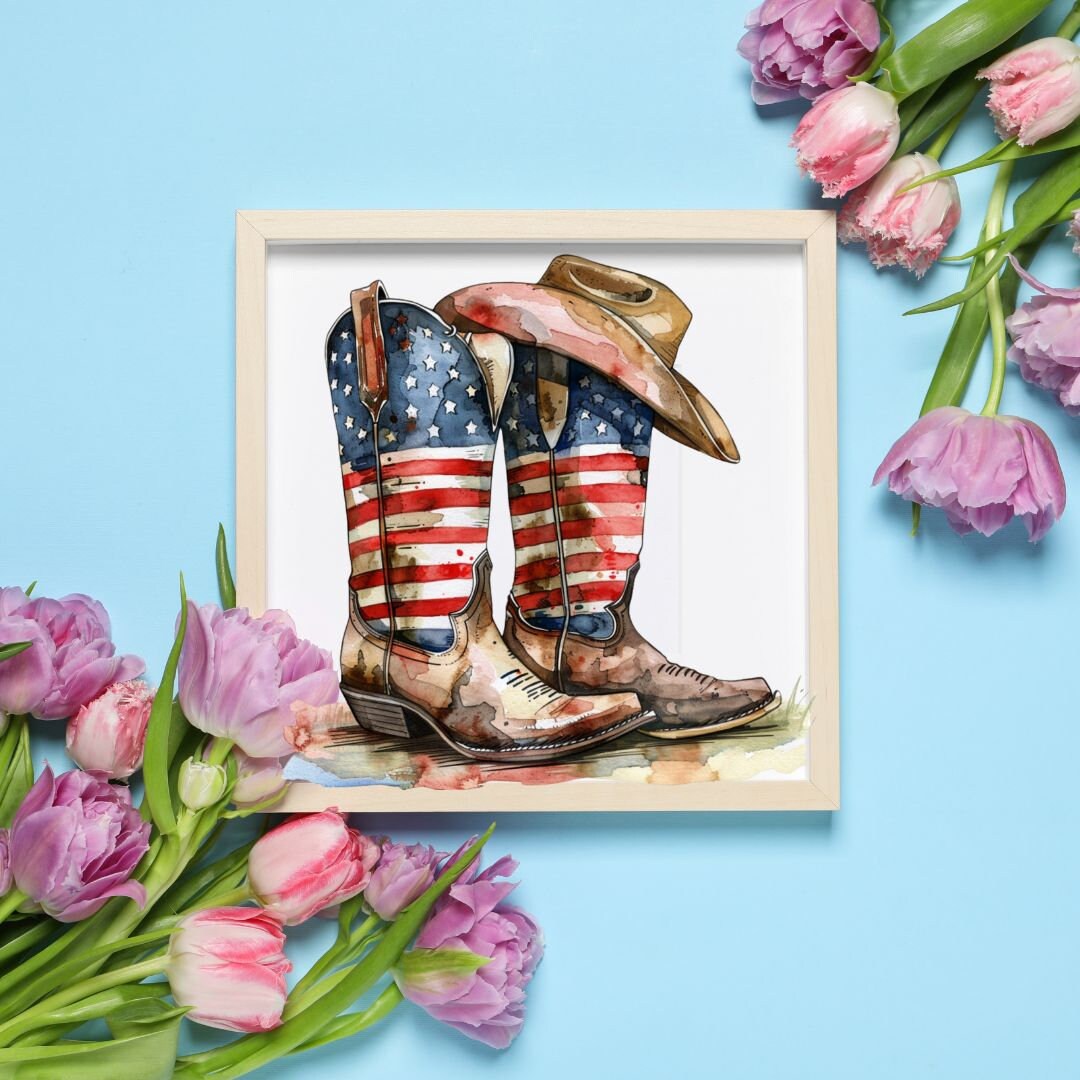 Cowboy Boots Clipart, Watercolor Cowboy Boots PNG, Western Art ...
