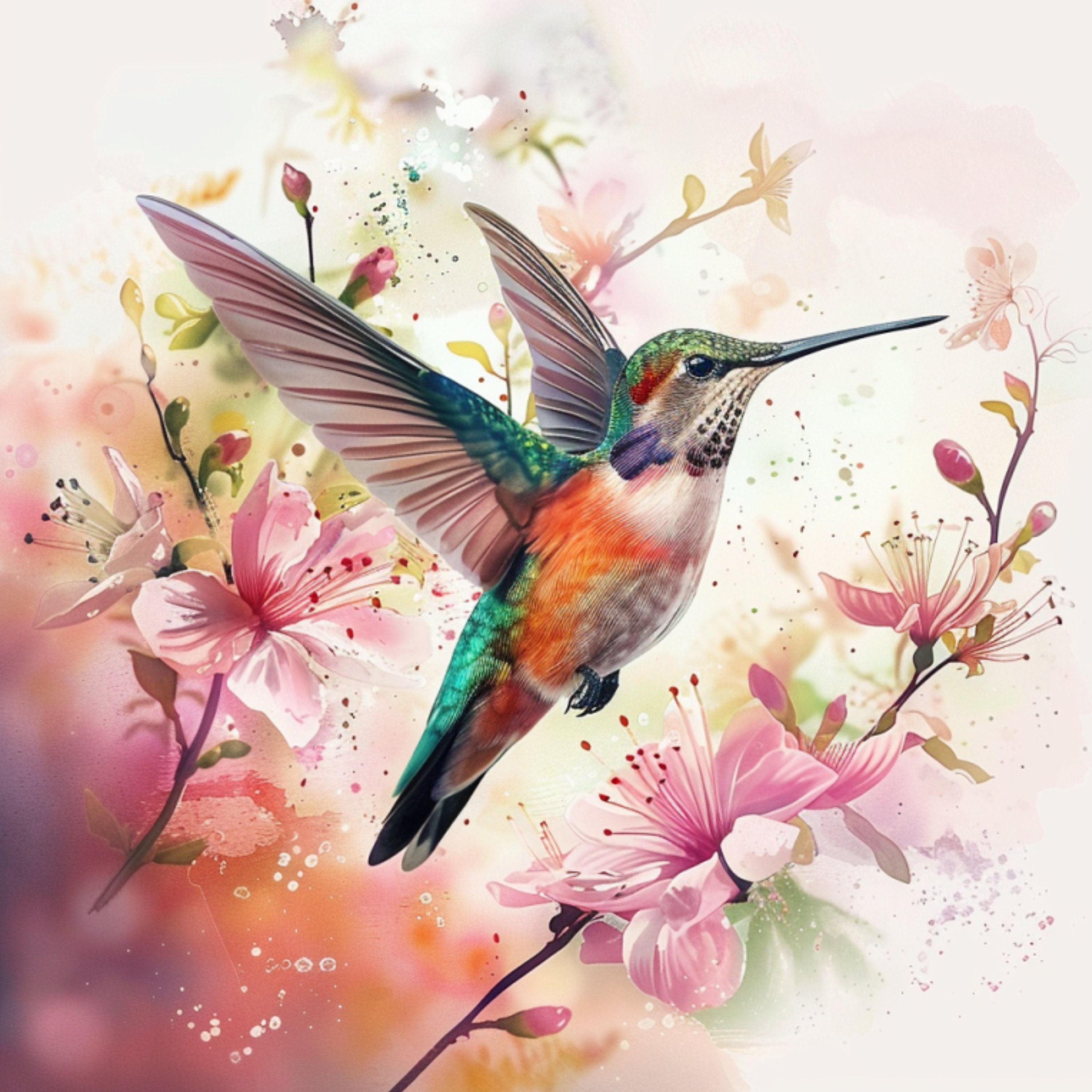 Watercolor Hummingbird Clipart Floral Png Digital Download Etsy