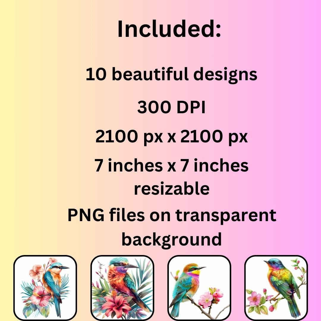 Birds Bundle Clipart, Colorful Birds, Birds on Branch, Birds on Flowers ...
