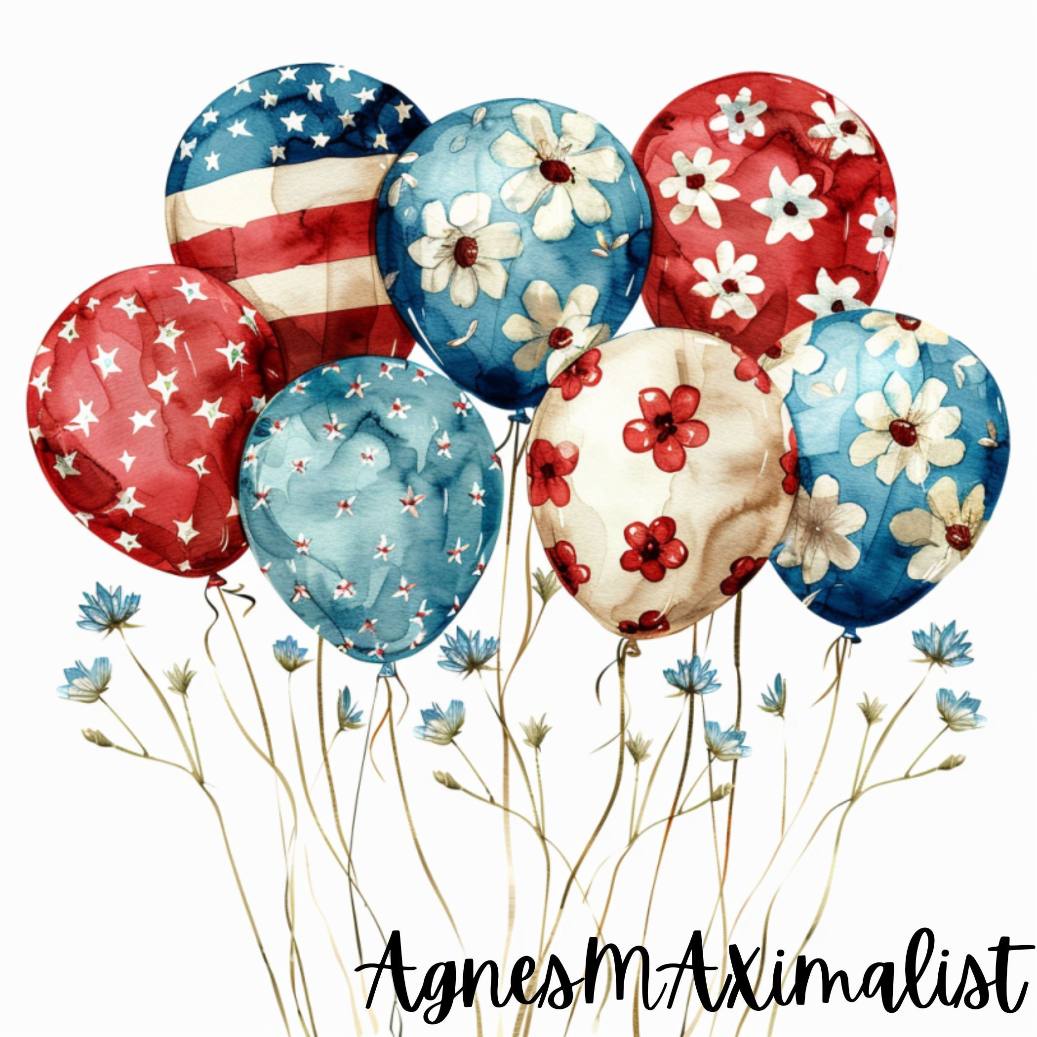 4th of July Balloons Clipart, American Flag Balloons Clipart, Printable ...