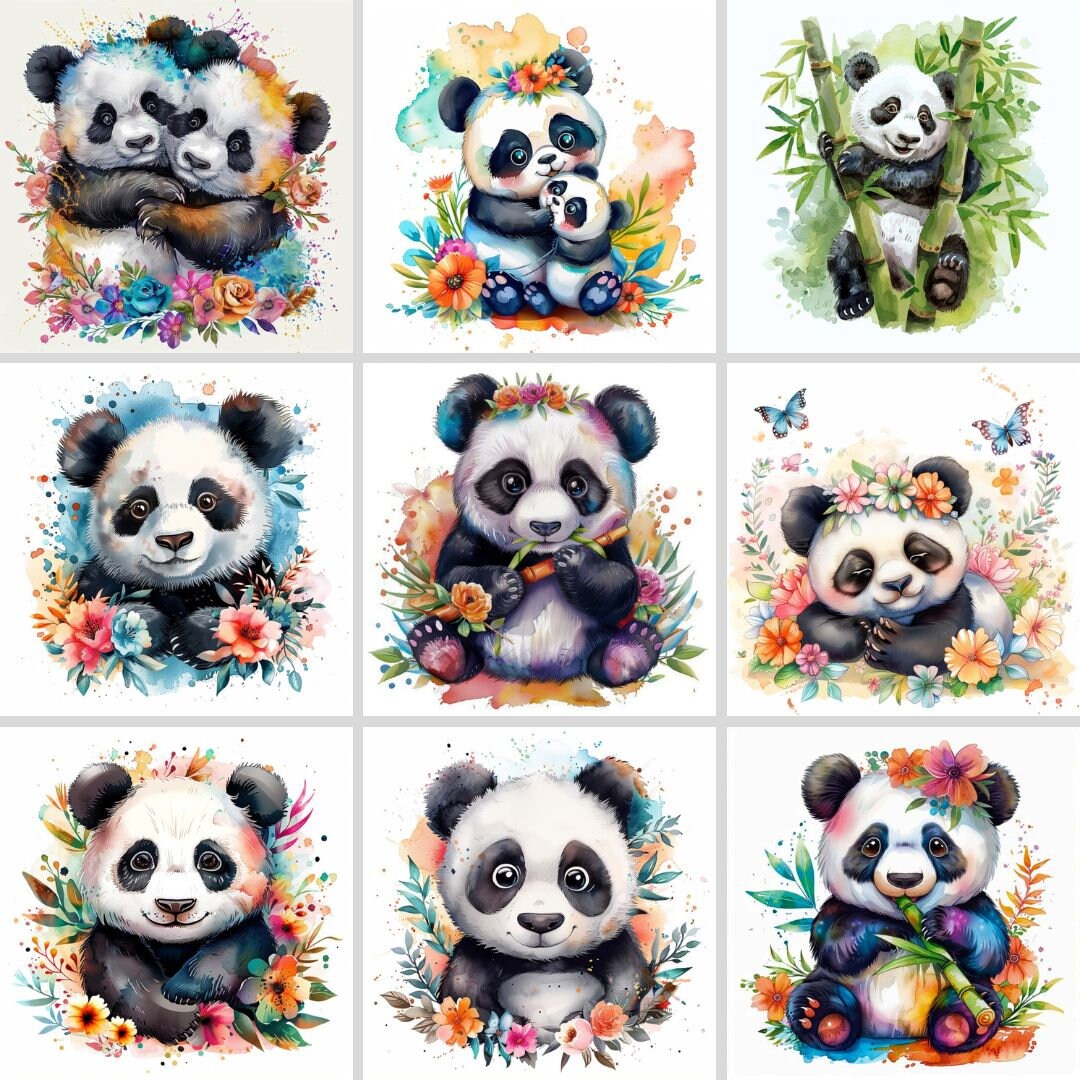 Panda Clipart Bundle, 10 High Quality Images, Panda Printables, Digital ...