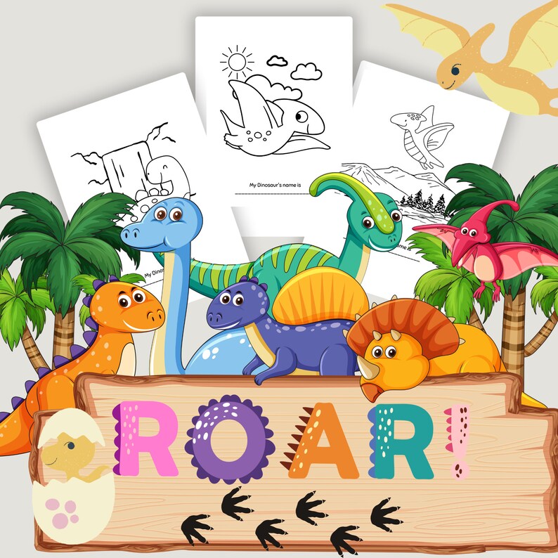 Dinosaur Coloring Workbook, 20 Printable Dinosaur Coloring Pages, Great ...