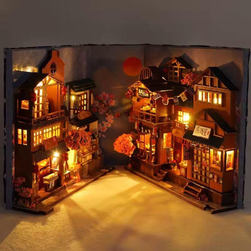 Japanese Sakura Alley DIY Wooden Book Nook Kit | Miniature Bookshelf ...
