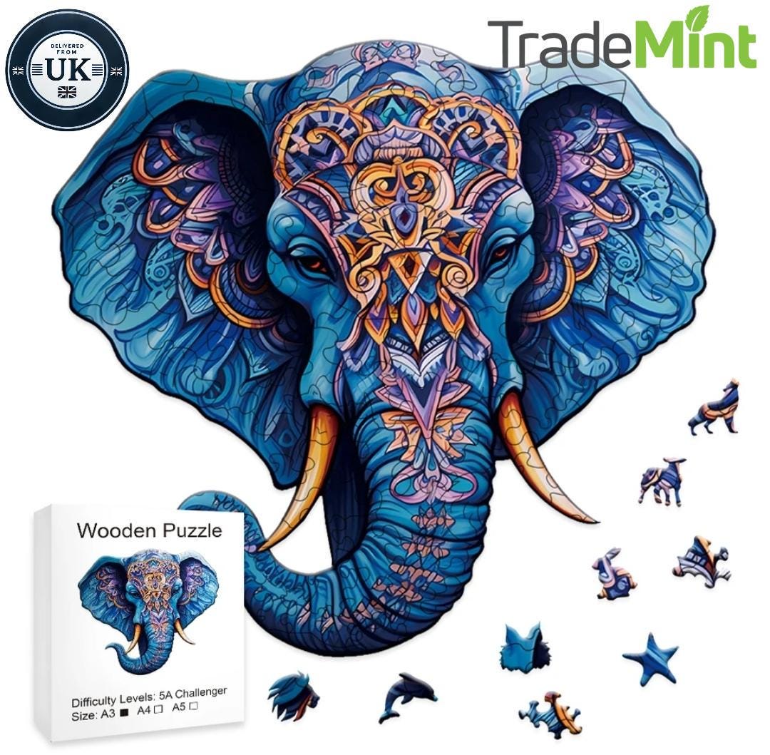 Majestic Elephant 3d Wooden Puzzle | A3, A4, A5 Sizes | Fun ...