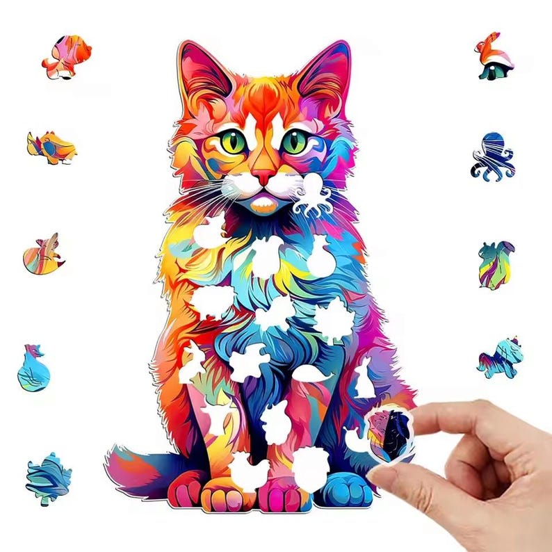 Cat Wooden Puzzle | Unique Shaped Jigsaw | Brain Teaser Gift for Cat ...