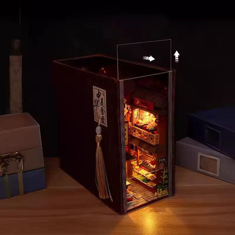 Retro Chinese Food Street DIY Wooden Book Nook Kit | Miniature ...
