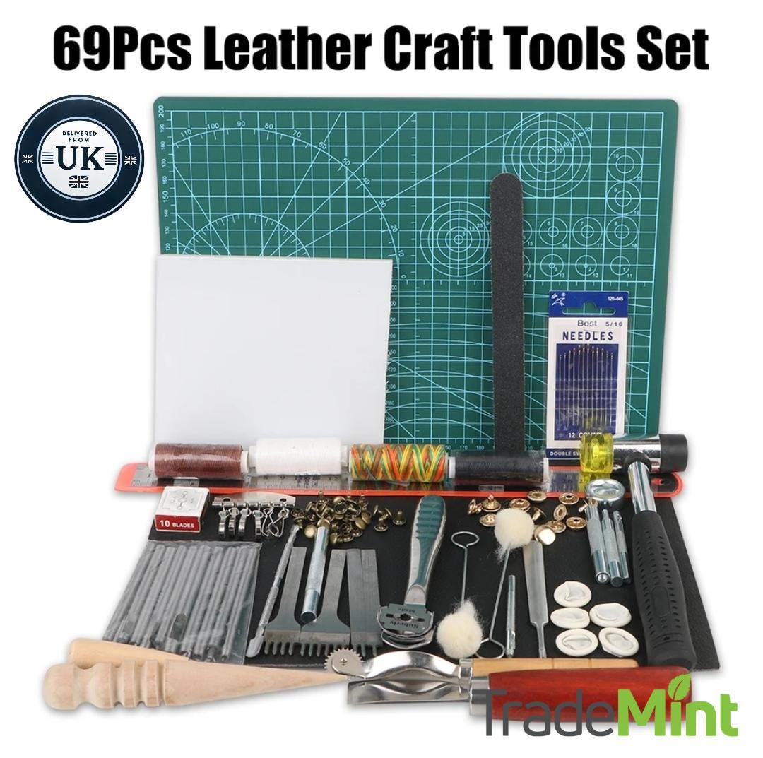 69-piece Leather Craft Tools Set | Saddle Groover Kit for Stitching ...