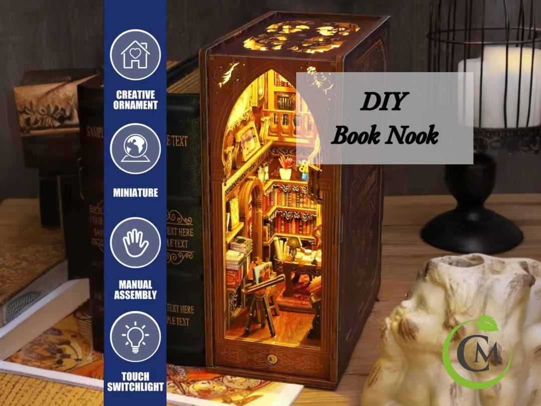 DIY Library Book Nook Kit - Miniature Wooden Bookshelf Insert With LED ...
