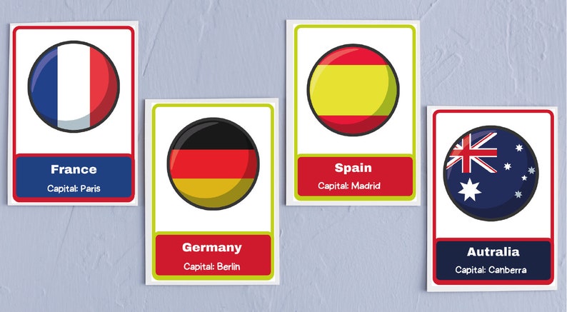 16 World Country Flags Flash Cards, Flags of Nations Pdf Instant ...