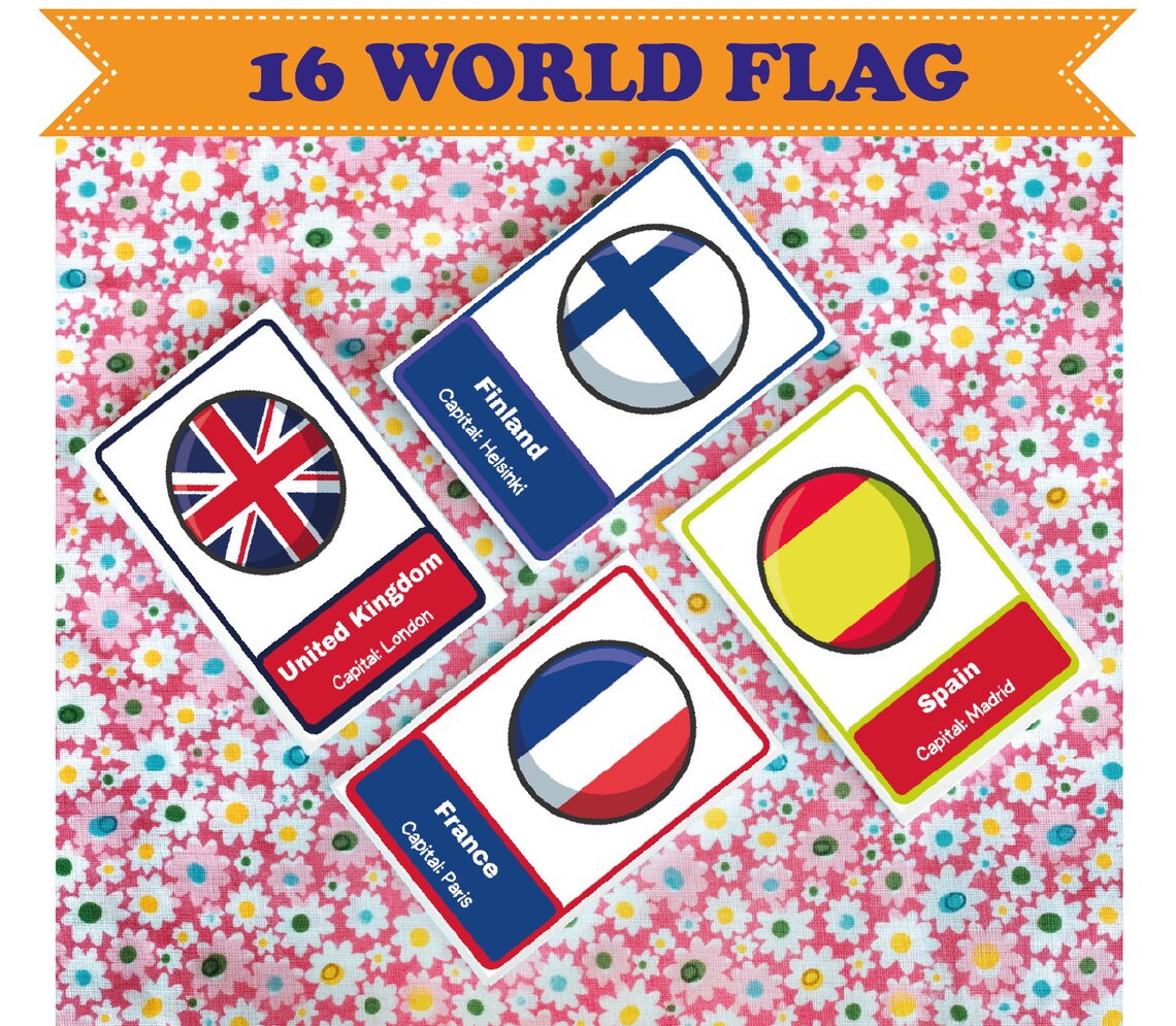16 World Country Flags Flash Cards, Flags of Nations Pdf Instant ...