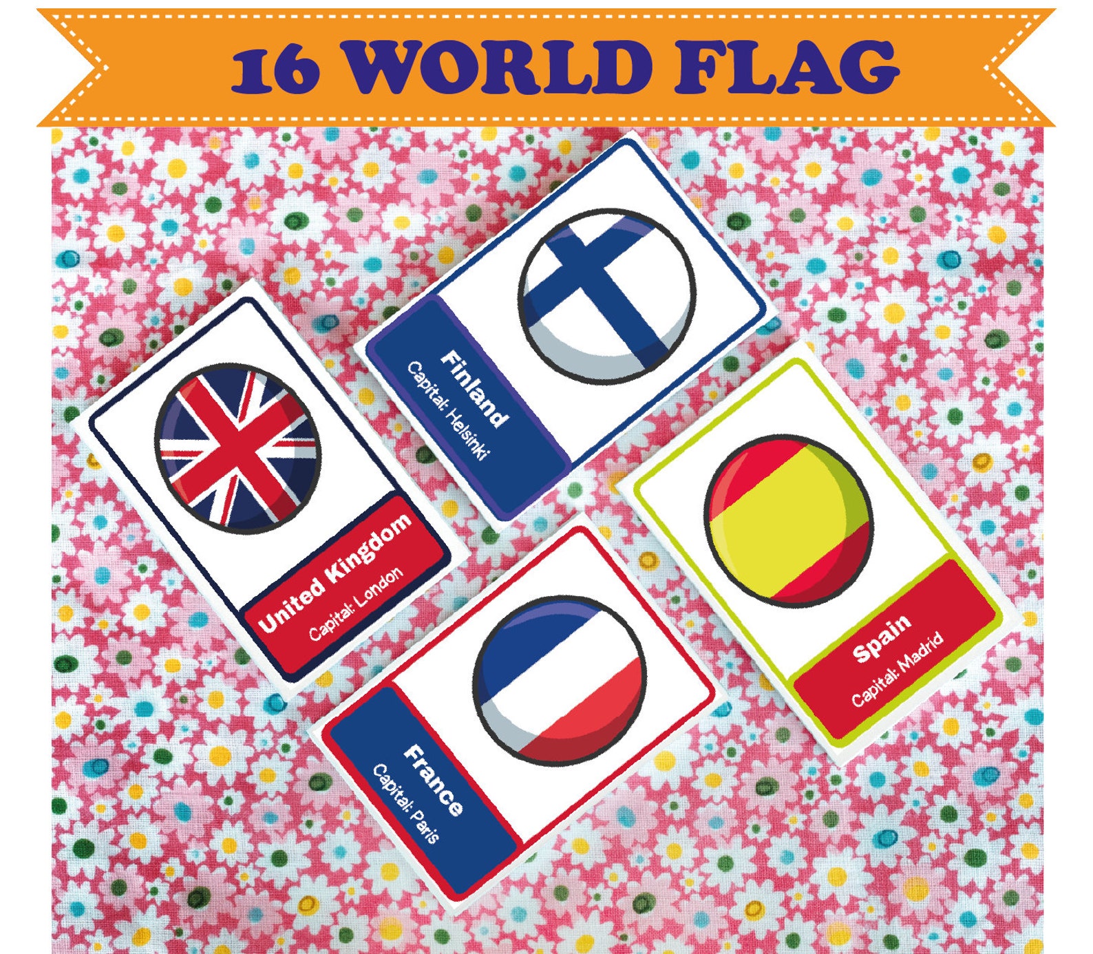 16 World Country Flags Flash Cards, Flags of Nations Pdf Instant ...
