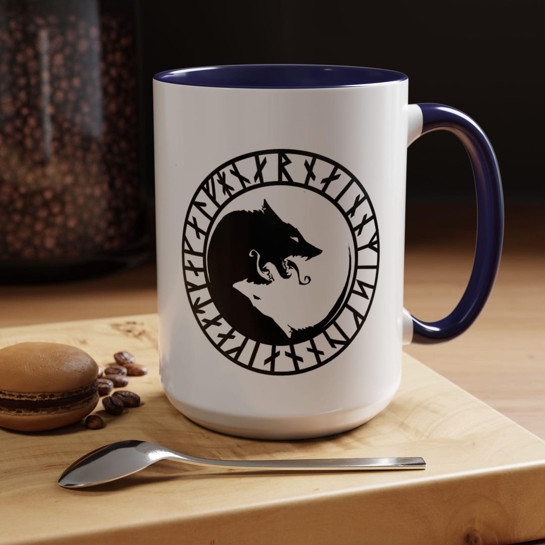 Viking Rune Wolf Mug, Norse Mythology Coffee Cup, Nordic Animal Design ...