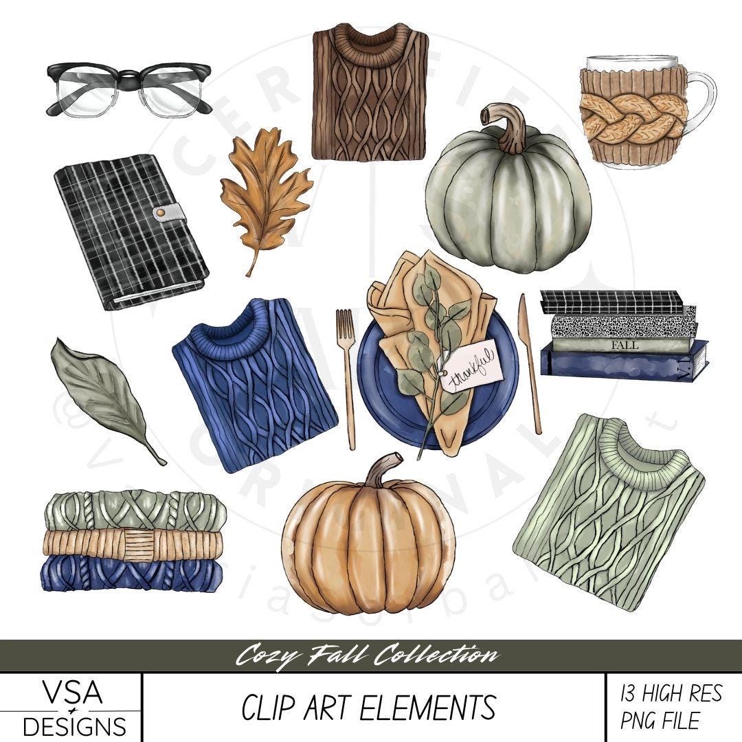 Cozy Fall Clip Art Collection Autumn PNG Elements Fall Sweater, Pumpkin ...