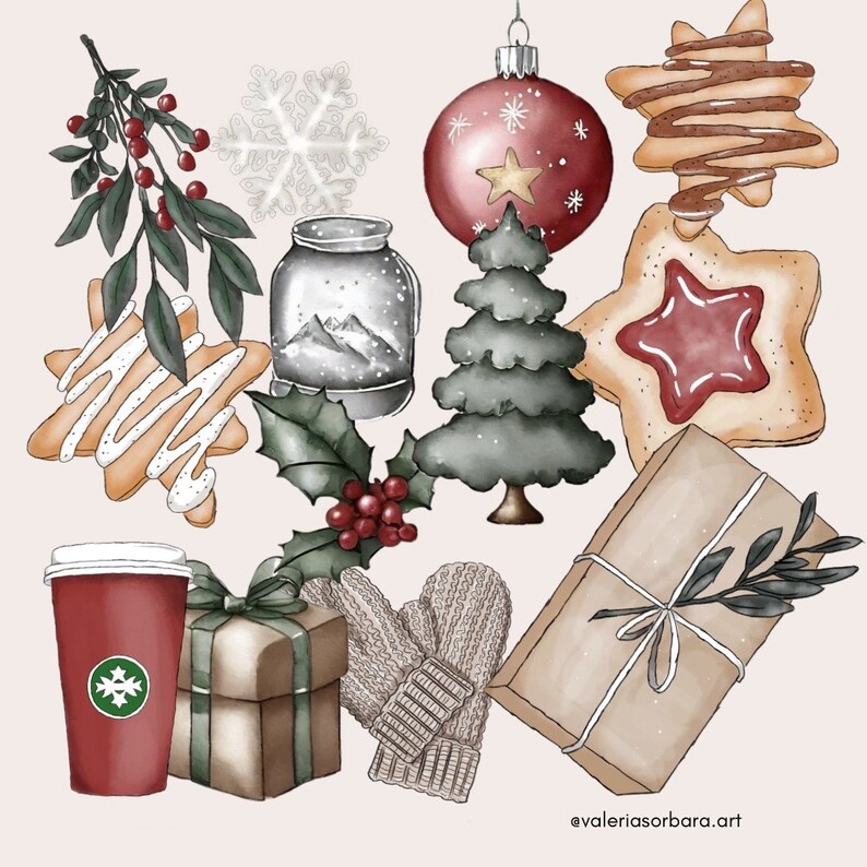Classic Holiday Christmas Clip Art & Digital Paper Collection Hand ...