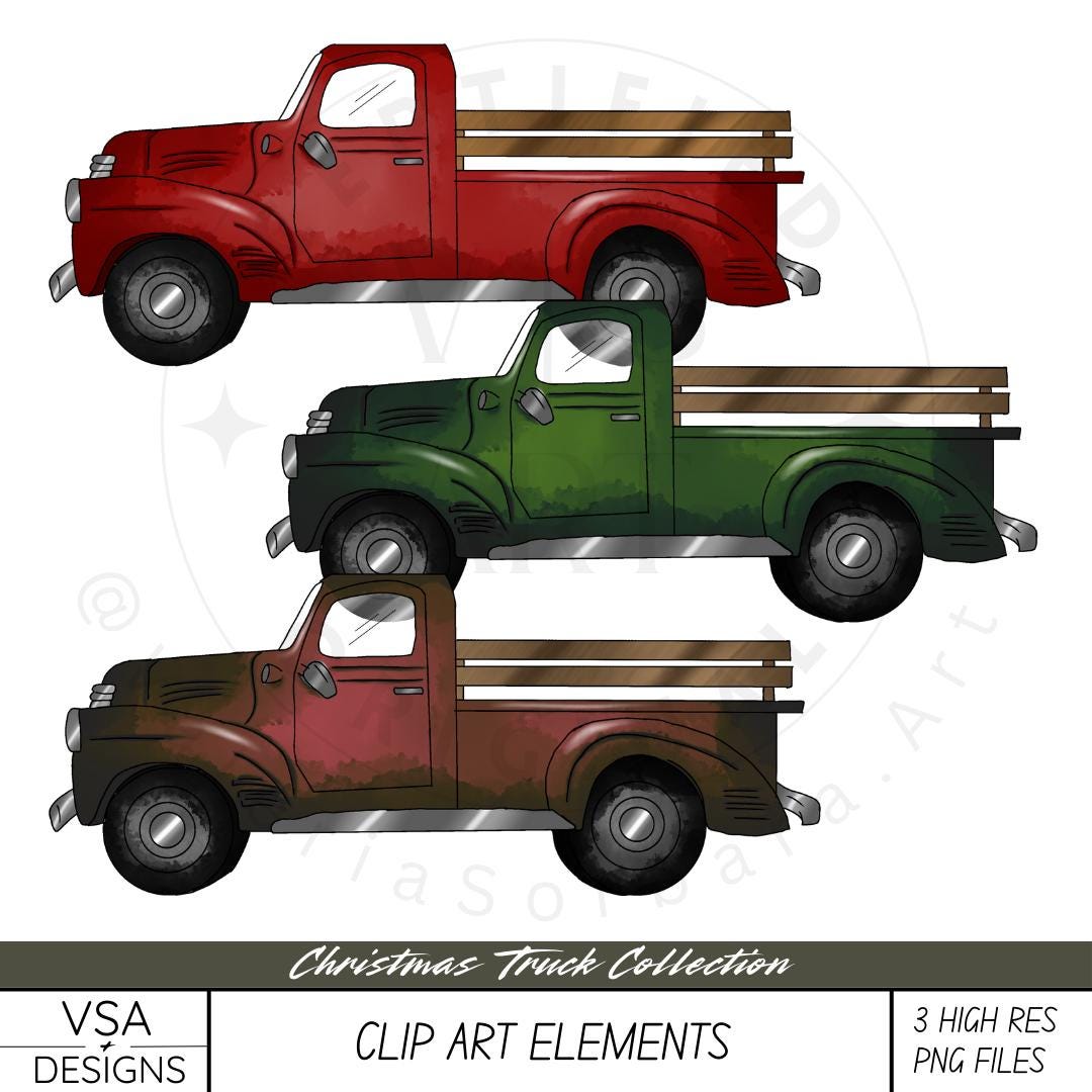 Vintage Christmas Truck Clip Art Digital Download PNG for Crafts - Etsy