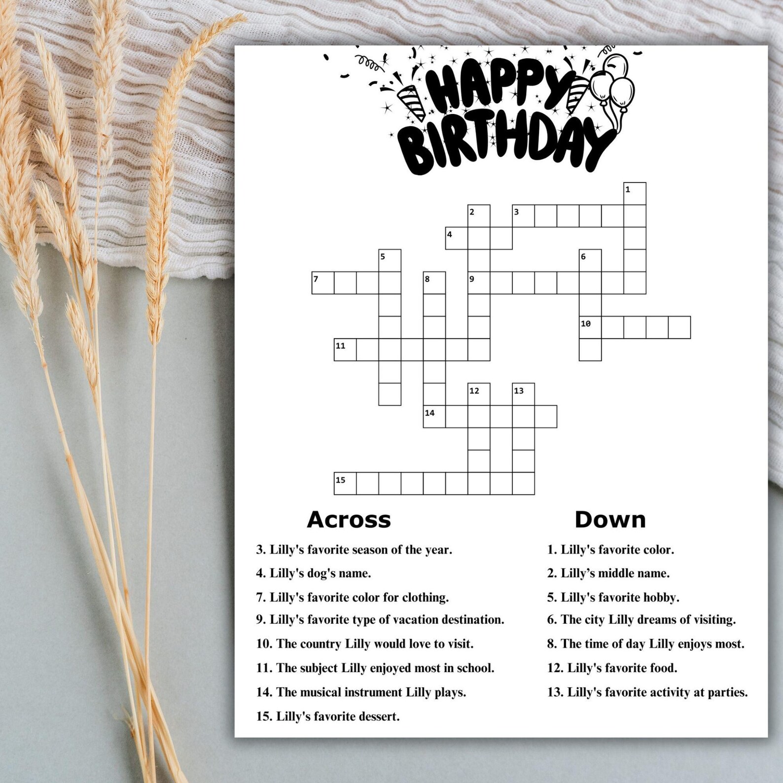 Personalized Birthday Crossword Puzzle – Custom Birthday Gift for ...