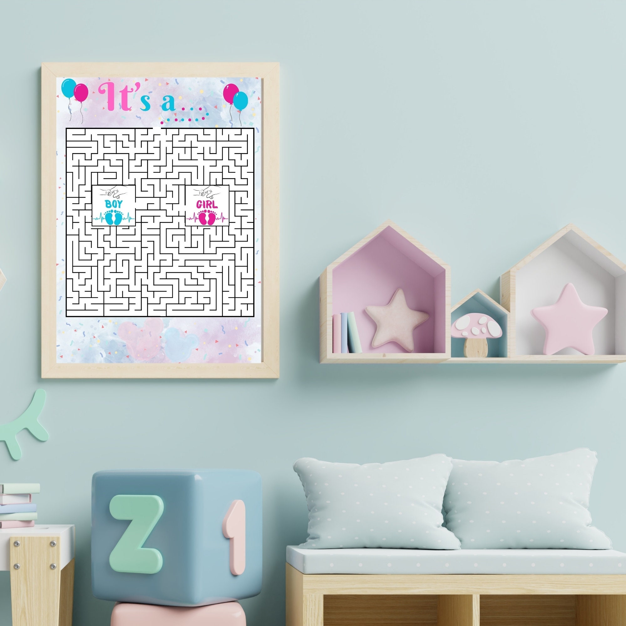 Printable Boy or Girl Gender Reveal Maze Game Baby Shower Party Gender ...