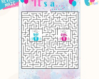 Printable Boy or Girl Gender Reveal Labyrinth Game Maze Game Gender Reveal Party Game Gender ...