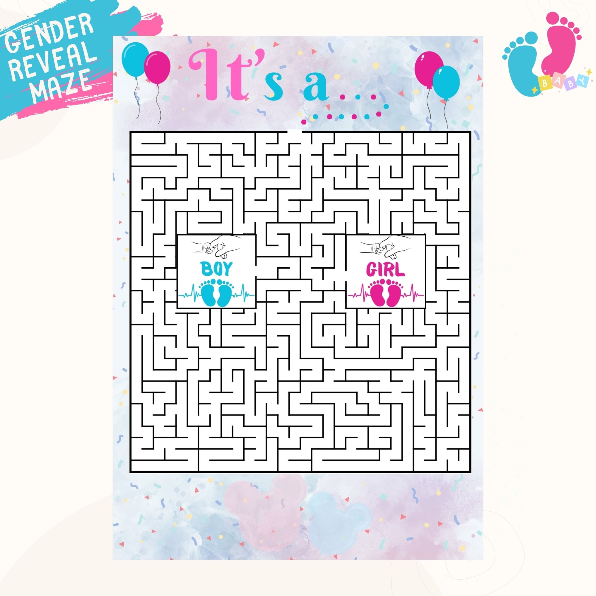 Printable Boy or Girl Gender Reveal Maze Game Baby Shower Party Gender Reveal Labyrinth Game ...