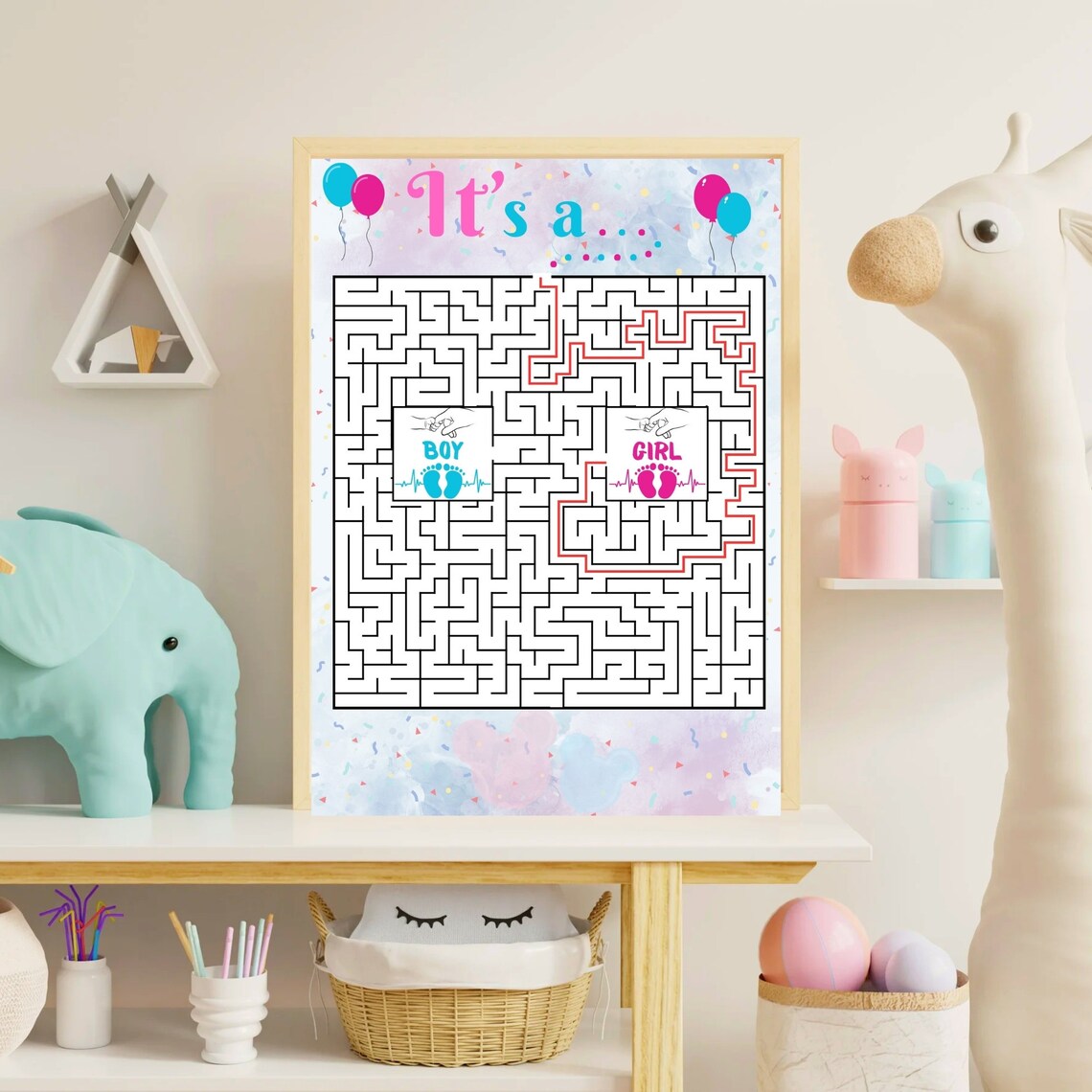 Printable Boy or Girl Gender Reveal Maze Game Baby Shower Party Gender ...