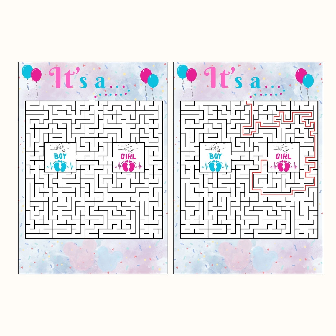 Printable Boy or Girl Gender Reveal Maze Game Baby Shower Party Gender Reveal Labyrinth Game ...
