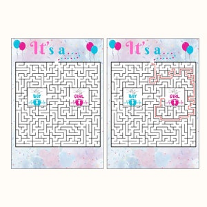 Printable Boy or Girl Gender Reveal Maze Game Baby Shower Party Gender ...