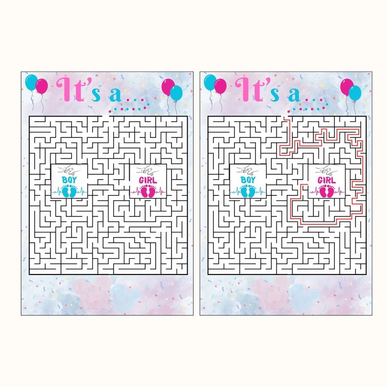 Printable Boy or Girl Gender Reveal Maze Game Baby Shower Party Gender ...