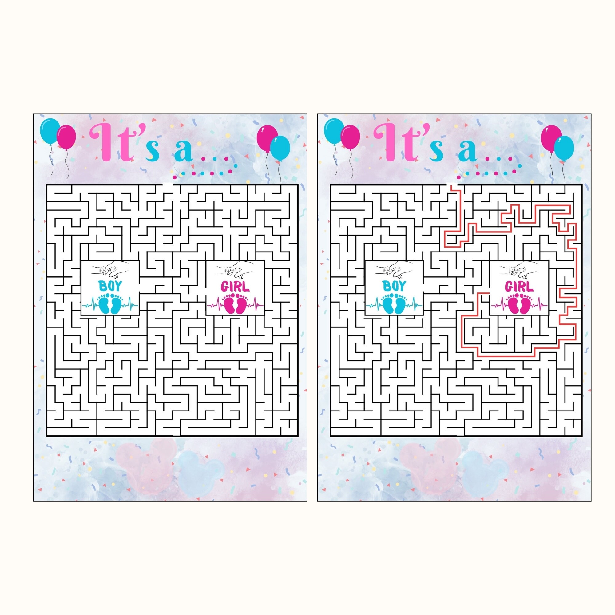 Printable Boy or Girl Gender Reveal Maze Game Baby Shower Party Gender Reveal Labyrinth Game ...