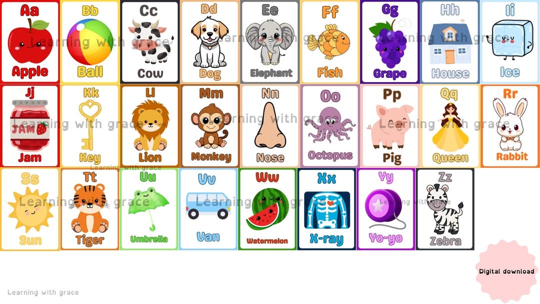 Alphabet Flashcards: ABC Educational Cards, Classroom Decor (digital ...