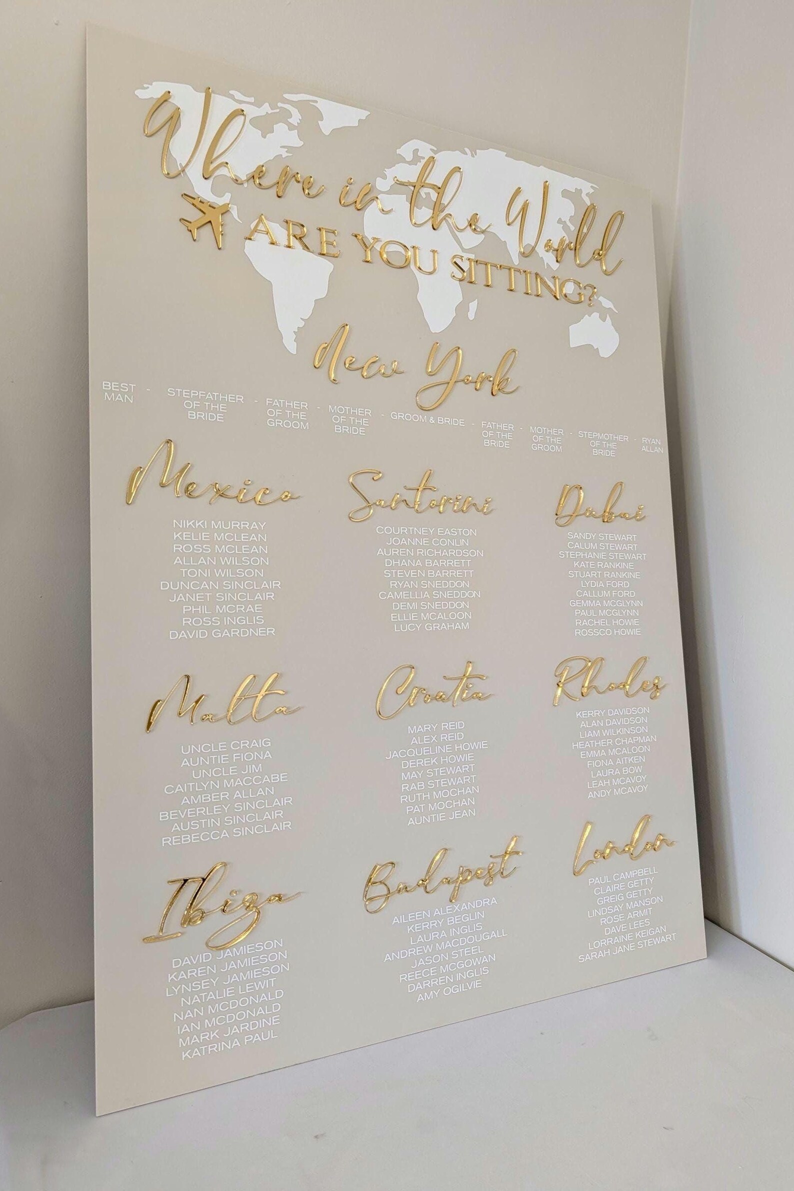 World Map Destination Wedding Seating Chart: 3D Acrylic Table Plan ...
