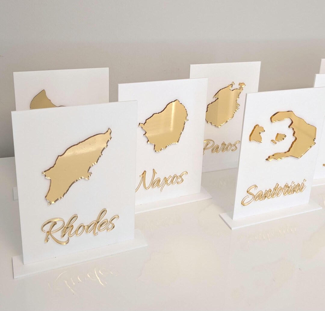3D Island Wedding Table Name Sign: Gold Acrylic Reception Table Decor ...