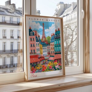 Paris Flower Market Poster, Colorful Parisian Street Art, Eiffel Tower ...