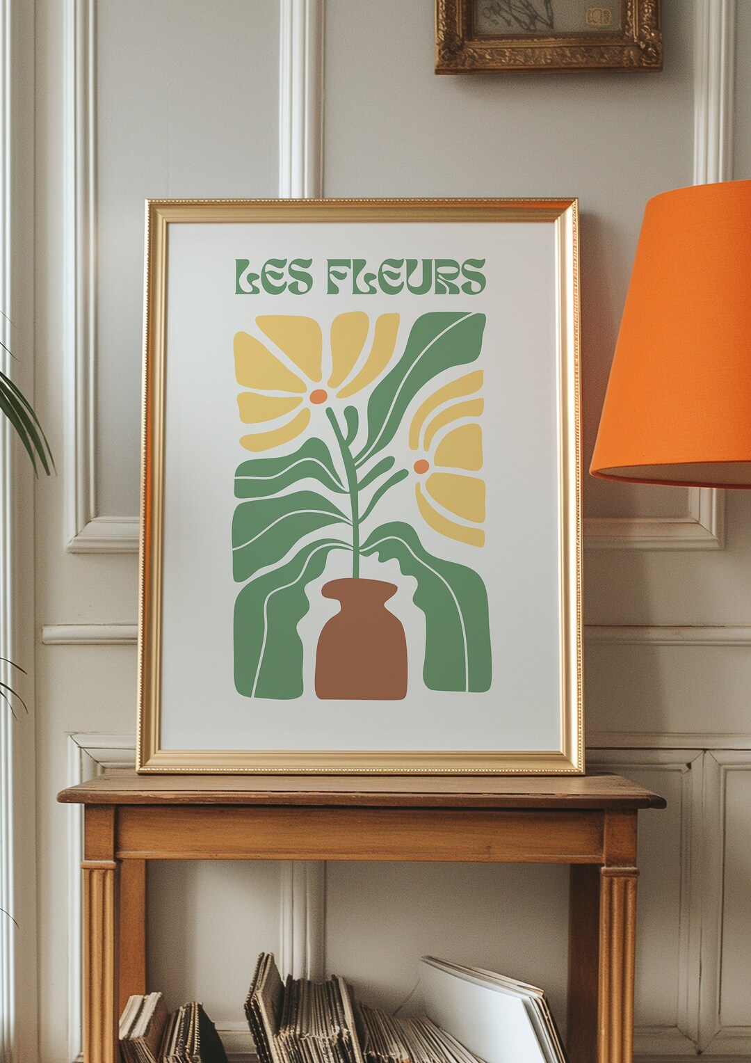Les Fleurs Poster, Retro Botanical Wall Art, Yellow and Green Floral ...