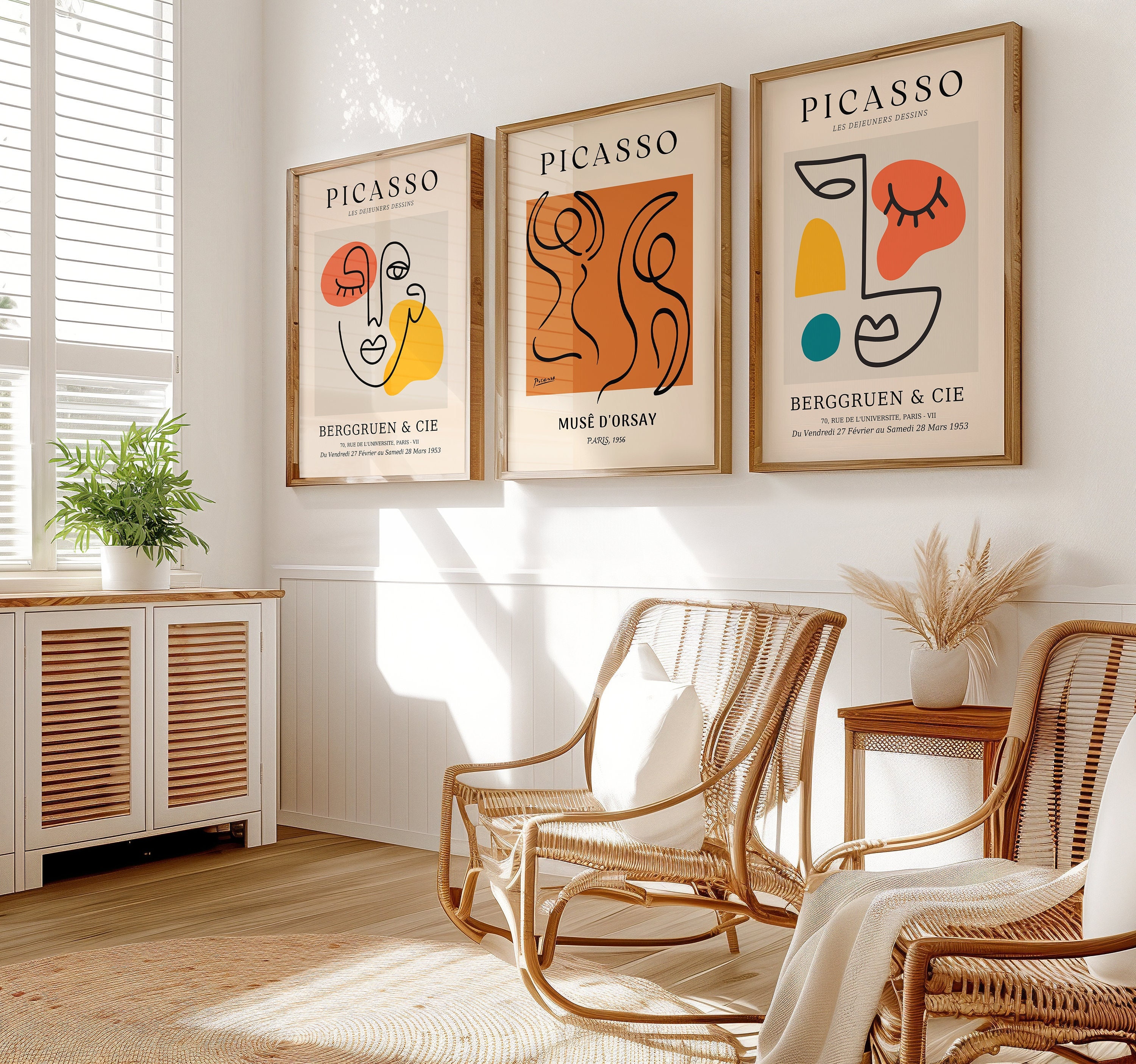 Picasso Wall Art Set, Modern Line Art Posters, Set of Three Abstract ...