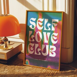 Self Love Club Poster, Retro Inspirational Wall Art, Vintage ...
