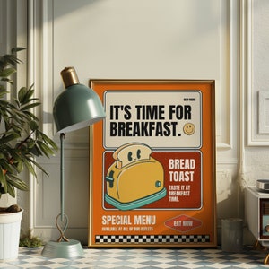 Retro Breakfast Poster, It's Time for Breakfast, Vintage Breakfast Menu ...