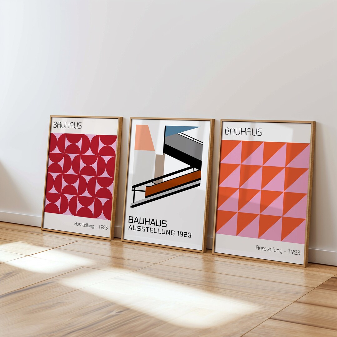 Bauhaus Exhibition Poster Set, Abstract Geometric Wall Art, 3 Set of ...
