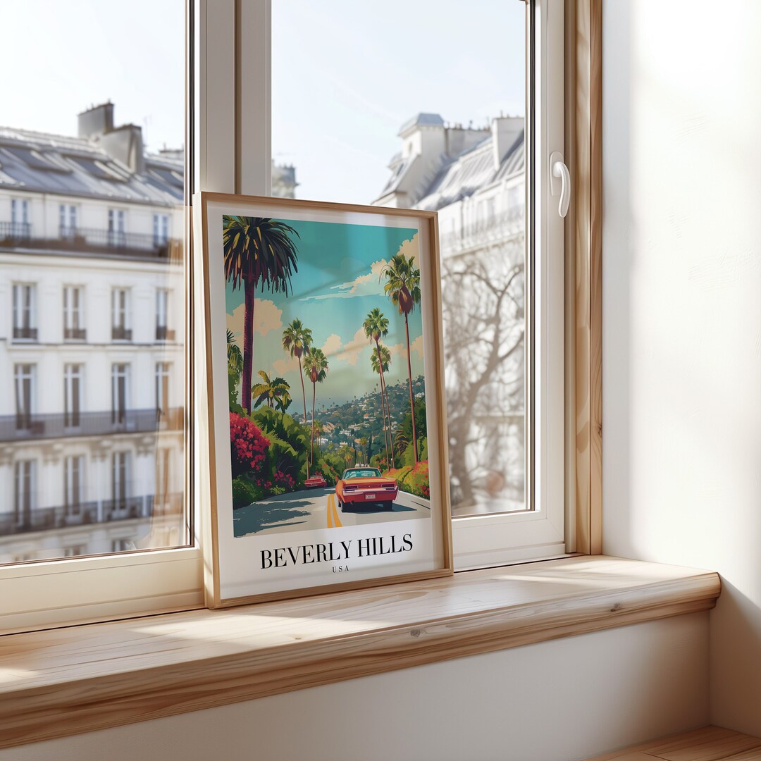 Beverly Hills Poster, California City Art, Palm Tree Scenic Print ...