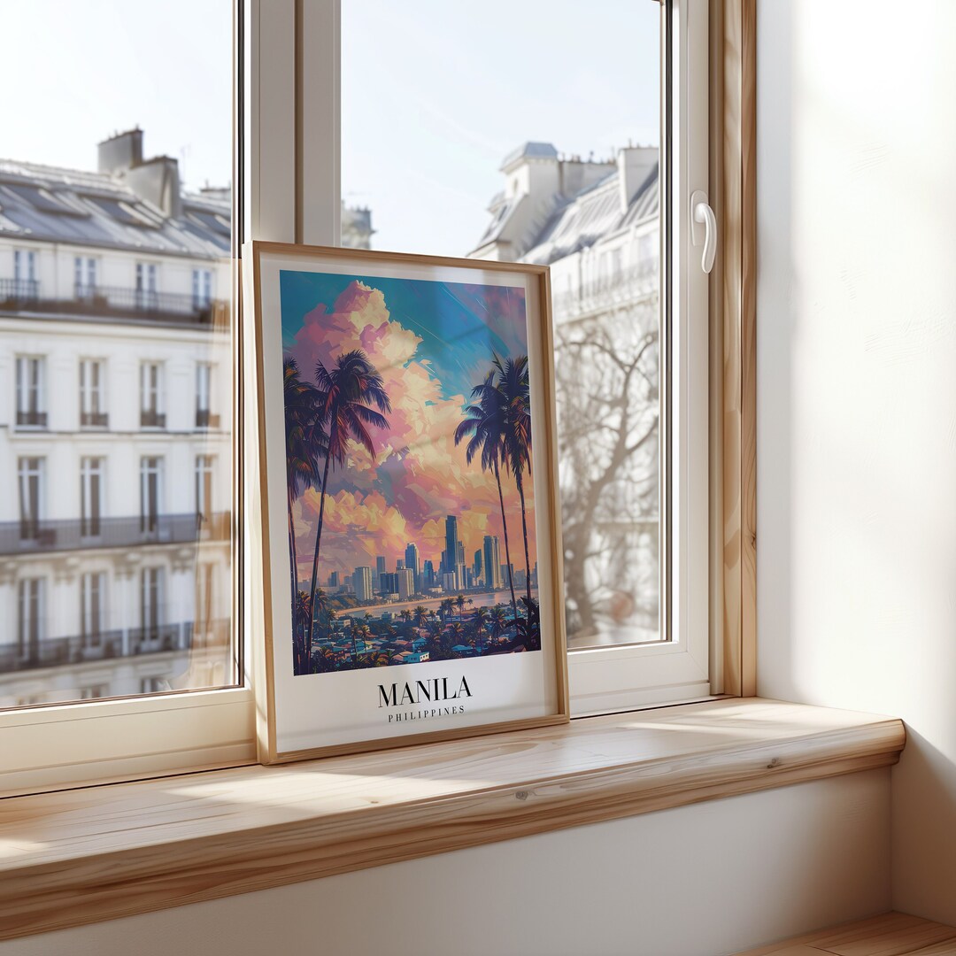 Manila Poster, Philippines City Art, Manila Skyline Print, Tropical ...
