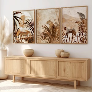 Tropical Leopard Poster Set, Jungle Safari Animal Wall Art, Boho ...