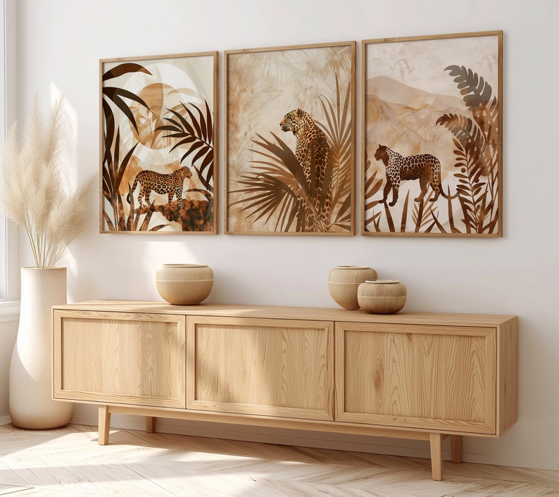 Tropical Leopard Poster Set, Jungle Safari Animal Wall Art, Boho ...