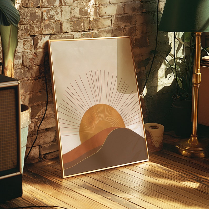 Minimalist Boho Poster Set, Abstract Sun and Plant Prints, Three Piece ...