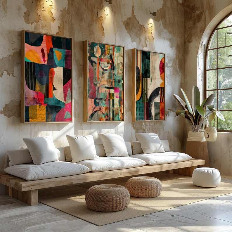 Modern Abstract Art Prints, Instant Download, Set of Three, Colorful ...