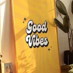 Good Vibes Retro Poster, Positive Quote Wall Art, Inspirational ...
