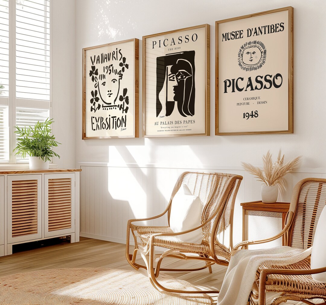 Picasso Exhibition Poster, Black and White Wall Art, 3 Piece ...