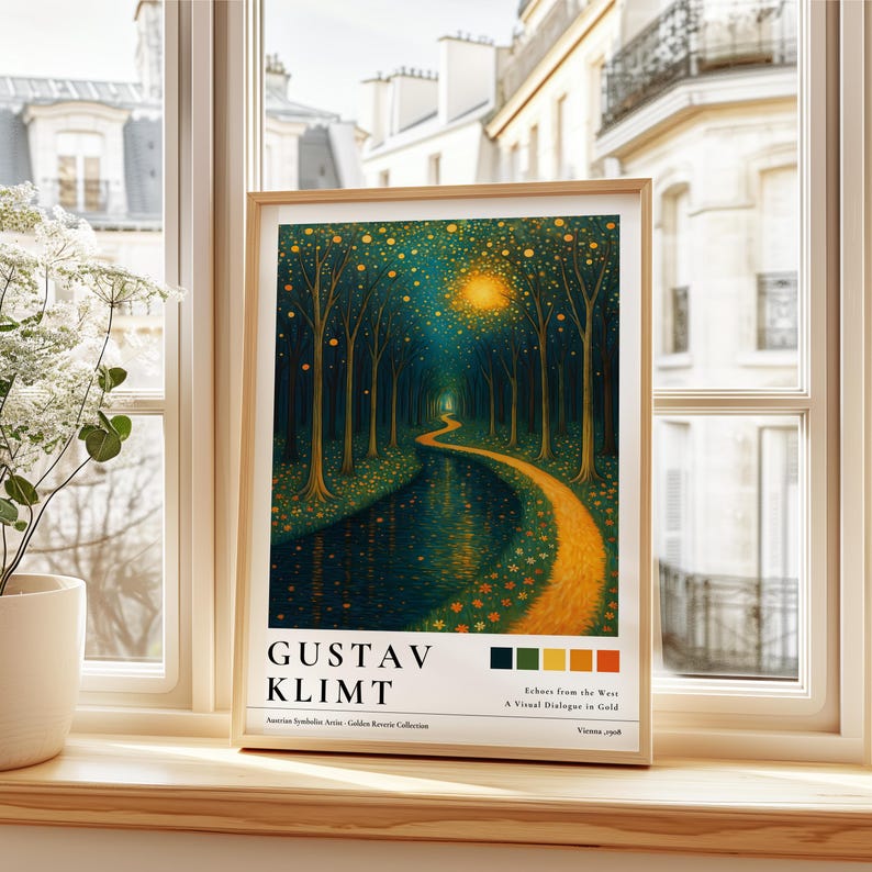 Gustav Klimt Forest Path Poster, Gold Print, Gold Night Wallpaper ...
