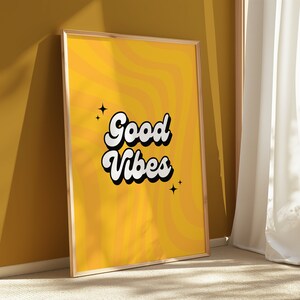 Good Vibes Retro Poster, Positive Quote Wall Art, Inspirational ...