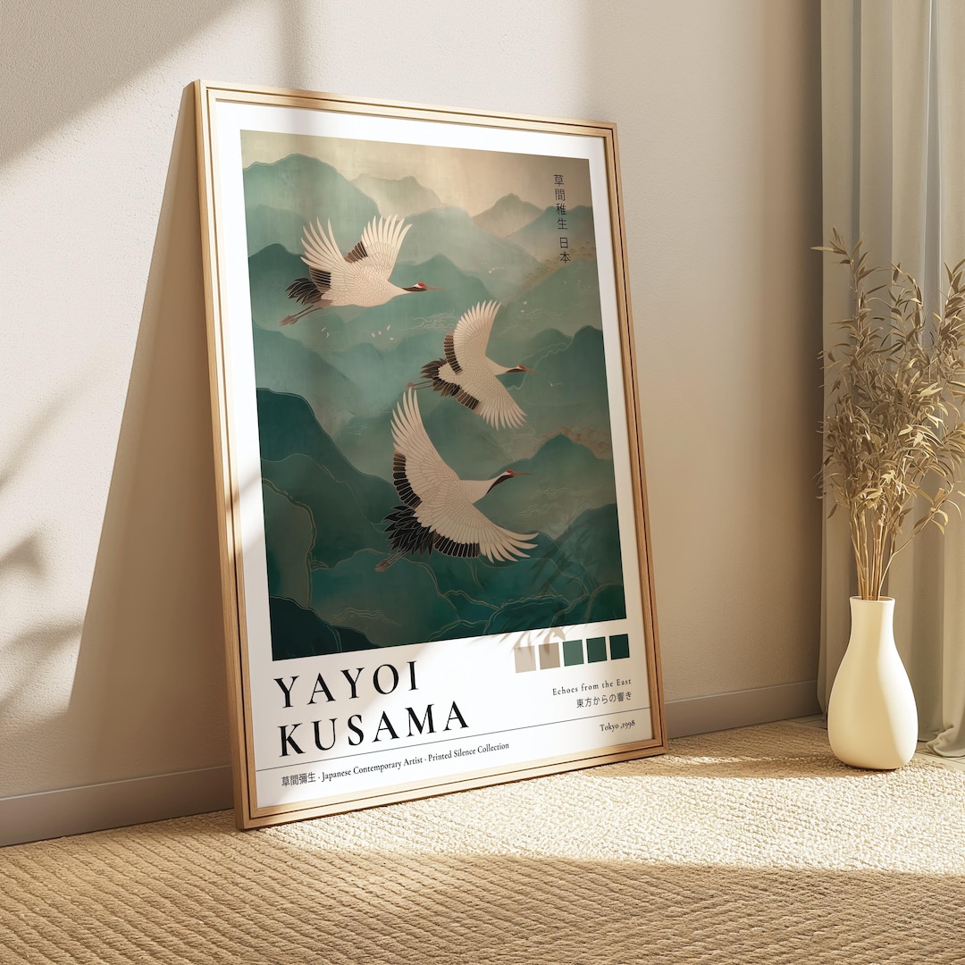 Japanese Crane Yayoi Kusama, Flying Bird Print, Mountain Mist Wallpaper ...
