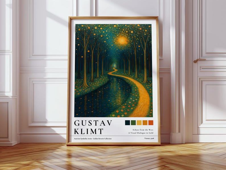 Gustav Klimt Forest Path Poster, Gold Print, Gold Night Wallpaper ...