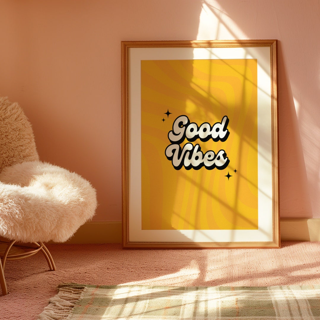 Good Vibes Retro Poster, Positive Quote Wall Art, Inspirational ...